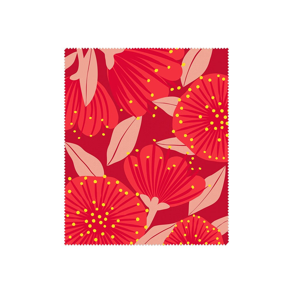 Bright Red Pohutukawa Lens Cloth – Te Whare O Rehua Sarjeant Gallery